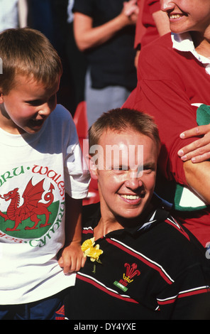 Male supporters of the Welsh rugby team looking sad as they watch Stock ...