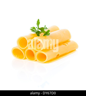 Yellow cheese slices isolated on a white background Stock Photo - Alamy