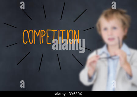 Competition against schoolboy and blackboard Stock Photo - Alamy