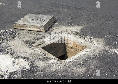 open manhole in a street Stock Photo - Alamy