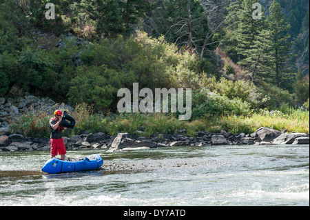 Pack raft paddler, Bear Trap Canyon, Madison River, Ennis, Montana ...