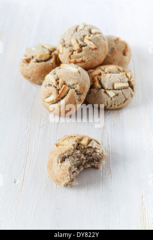 Glutenfree garlic buckwheat rolls on white wooden table Stock Photo - Alamy