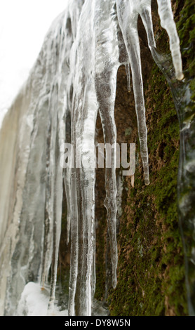 Frozen waterfall. Icicles structure Stock Photo - Alamy