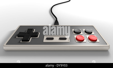 A regular vintage rectangular gaming controller with red and black ...