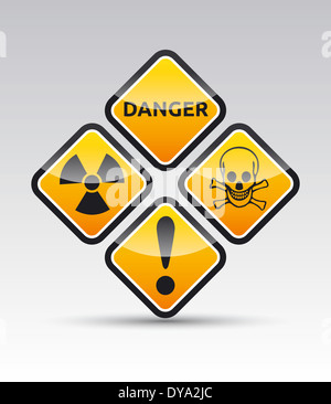 Isolated orange Danger sign collection with black border, reflection ...