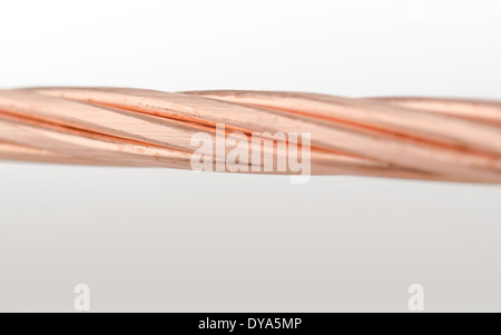 electrical cable end, exposed copper with green and yellow cable ...