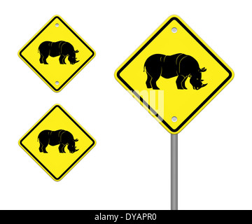 Rhinoceros warning sign on the road Stock Photo - Alamy