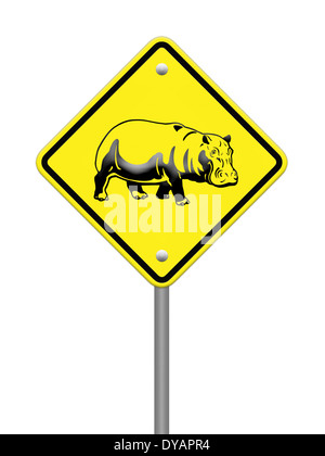 hippo warning sign on the road Stock Photo - Alamy