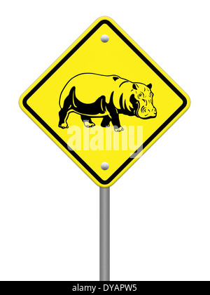 hippo warning sign on the road Stock Photo - Alamy