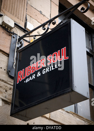 The Rubber Soul bar sign in Mathew street Liverpool the birthplace of ...