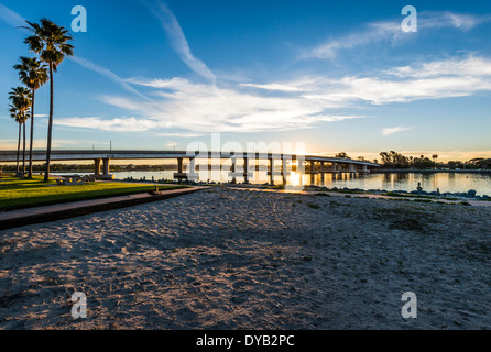 West Mission Bay Drive Bridge at sunrise. Mission Bay Park, San Diego ...