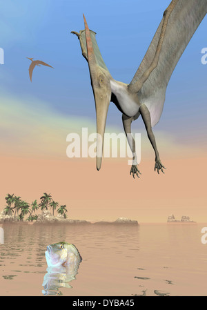 Illustration of a pterodactyl dinosaur catching a fish Stock Photo - Alamy