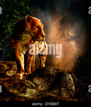 Illustration of a saber tooth tiger or sabre-tooth cat with long ...