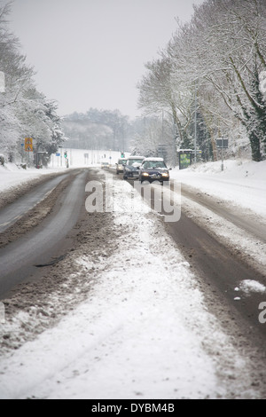 bad driving conditions winter snow scene in England Stock Photo - Alamy