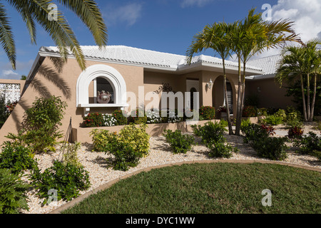 Front of Upscale Florida Suburban Home with Palm Trees, FL, USA Stock ...