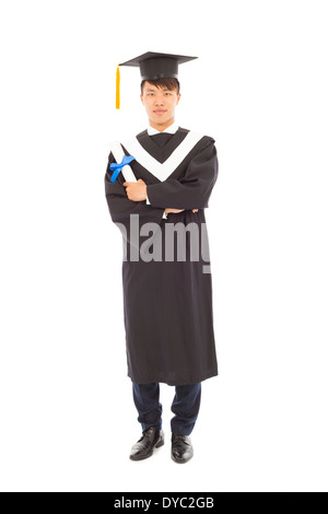 The young man student graduating isolated on white Stock Photo - Alamy