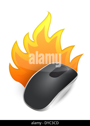 burning computer mouse on a black background copy space. 3d rendering ...