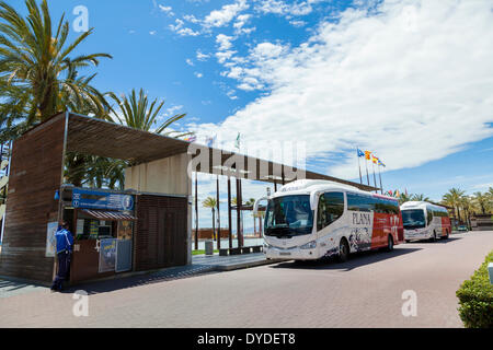 Plana buses at beach front bus station at Salou Stock Photo - Alamy