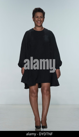 Designer Amsale Aberra walks runway at Amsale fashion show during Fall ...