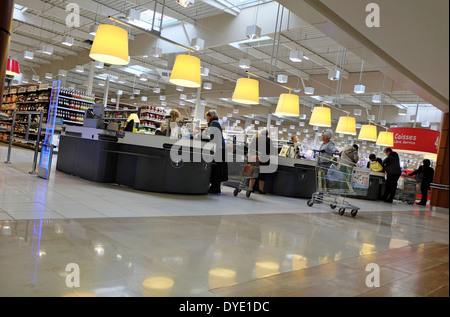 People at supermarket check-outs inside Waitrose store, Marlborough ...
