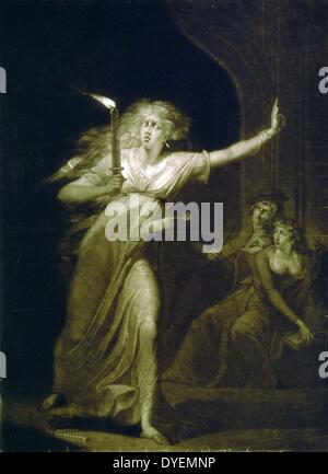 Lady MacBeth walking in her sleep, full-length view, carrying candle ...