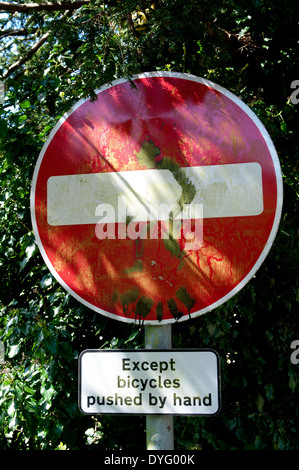 A No Entry except bicycles sign in Nuits-Saint-Georges, France Stock ...