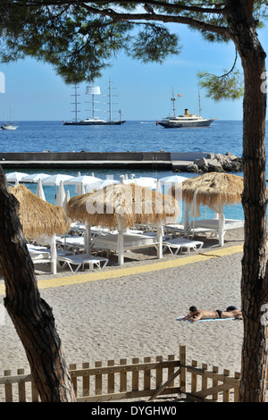 Sandy beach in Monaco, Monte-Carlo Lavrotto beach with clear sea water ...