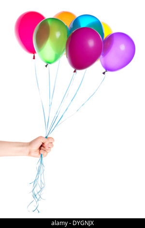 human hand gives flying balloons isolated. Holiday background Stock ...