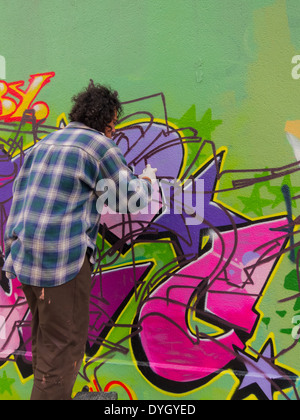 Paris, France, Young French Graffiti Artist Painting Wall, Street Art ...