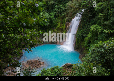 Signature turquoise blue water at the waterfall of the Rio Celeste ...