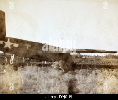 North American B-25 Mitchell crash (wheels up). Tire blew out on take ...