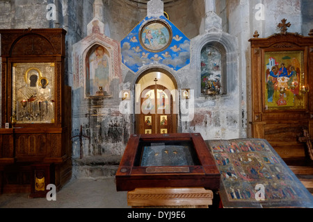 Interior of 14th century Gergeti Trinity Church also Tsminda Sameba ...