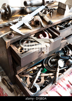 Old Engineering Toolmakers cabinet and tools Stock Photo - Alamy