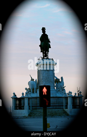 Red man stop sign illuminated at night on traffic light zebra crossing ...