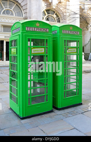 Green Telephone Boxes in the City of London, London, England, UK Stock ...