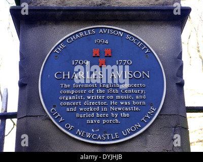 Memorial plaque to Charles Avison, composer, Parish Church of St ...