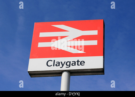 Railway station sign Claygate, Surrey, England, UK Stock Photo - Alamy