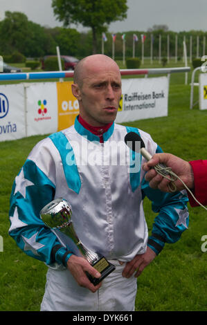 BRATISLAVA, SLOVAKIA, 20th April 2014. Jockey Zdenko Smida on Legionar ...