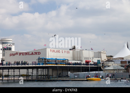 Southport Silcocks Funland on the pier with the pier train Stock Photo ...