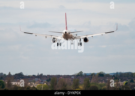 Rear view of a Turkish Airlines Boeing 737 aircraft landing at an ...