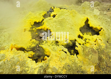 Sulphur encrusted fumarole at Papandayan Volcano, an active 4 crater ...