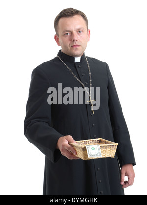 Catholic priest with collection plate Stock Photo - Alamy