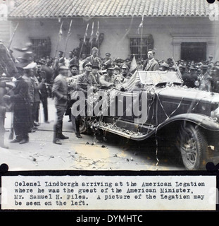 This image features Charles Lindbergh and his famous aircraft, the ...