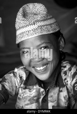 Namibia, Bushmanland. A young San (Bushman) woman at Nhoqma village ...