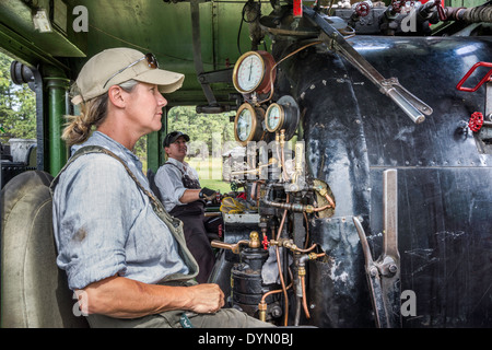 Female locomotive engineers, steam locomotive, before train departure ...