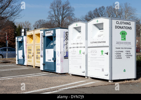 Clothing donation drop off bins for commercial recycling company Stock ...