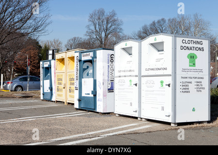 Clothing donation drop off bins for commercial recycling company Stock ...