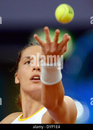 Stuttgart, Germany. 23rd Apr, 2014. Serbia's Ana Ivanovic reacts during ...