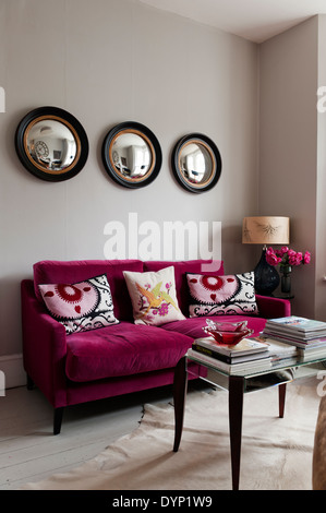 Grey and raspberry living room store