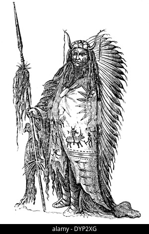 Tribal chieftain in traditional dress, North America, illustration from ...
